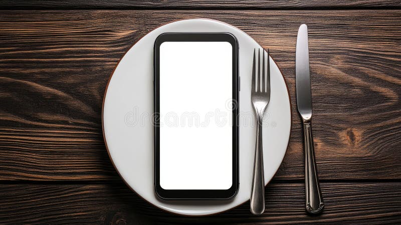 A White Smartphone with a Large Blank Screen is Placed on a Plate ...