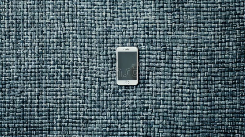 A White Smartphone Lies on a Blue Woven Rug with a Textured Surface ...