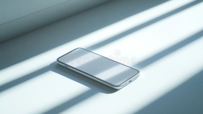 White Smartphone on a Light Surface with Shadow Streaks Stock ...
