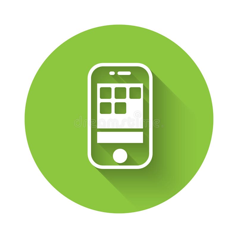 White Smartphone, Mobile Phone Icon Isolated with Long Shadow. Green ...