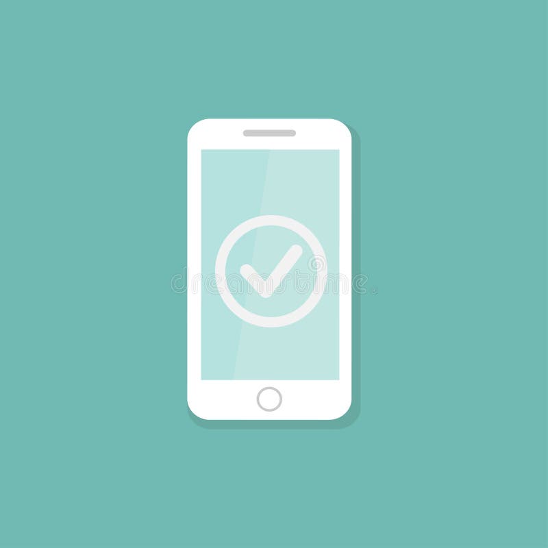 White Smartphone with White Tick on Screen. Flat Vector Icon Isolated ...