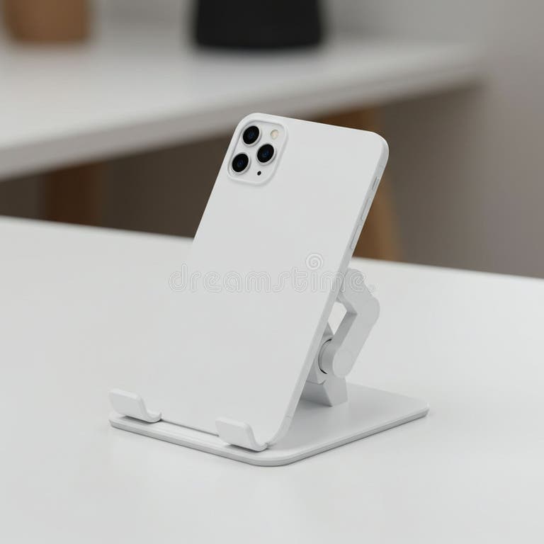 A White Smartphone with a Triple-camera Setup is Placed on a Minimalist ...