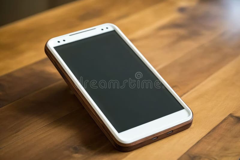 White Smartphone on Wooden Background.Generative AI Stock Illustration ...