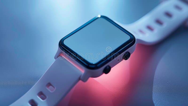 White Smartwatch with a Black Screen on a Surface, Glowing Light. Stock ...