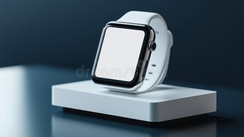 White Smartwatch on Charging Stand Dark Background Stock Illustration ...