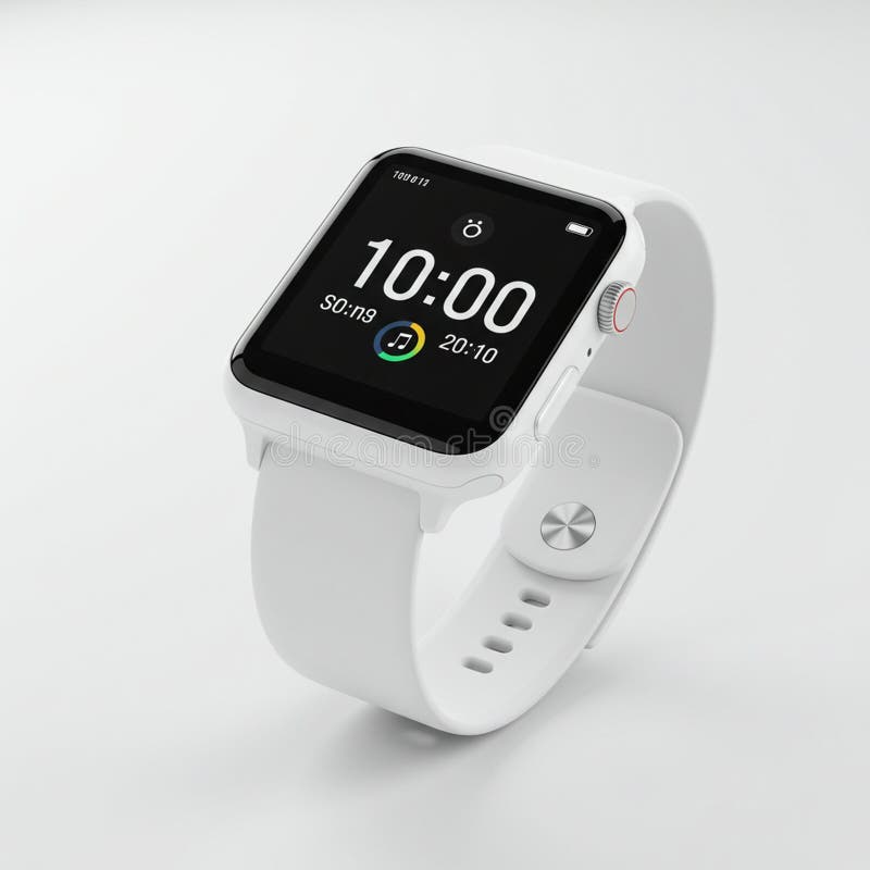 A White Smartwatch Features a Sleek, Square Design with a Smooth ...
