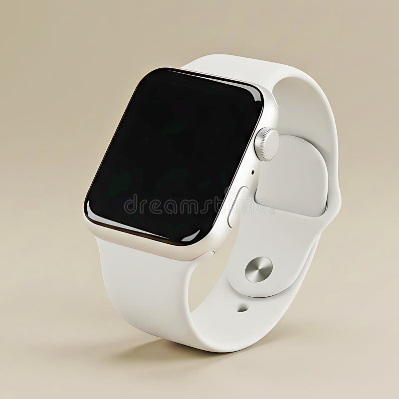 A White Smartwatch Mockup with Blank Black Screen Stock Illustration ...