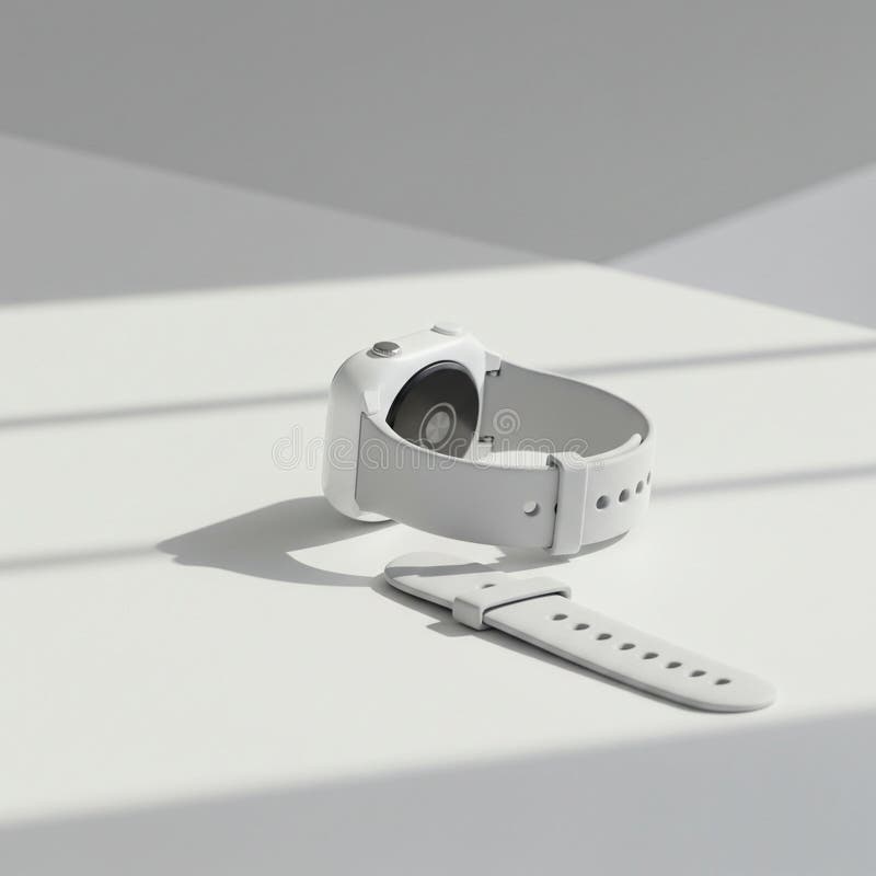 A White Smartwatch with a Sleek Design Rests on a Light-colored Surface ...