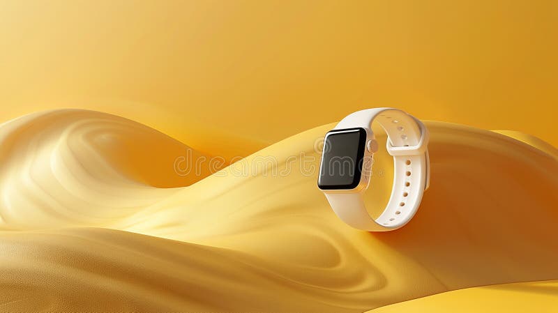 White Smartwatch on Yellow Fabric Background Stock Photo - Image of ...