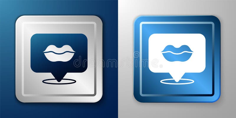 White Smiling Lips Icon Isolated on Blue and Grey Background. Smile ...