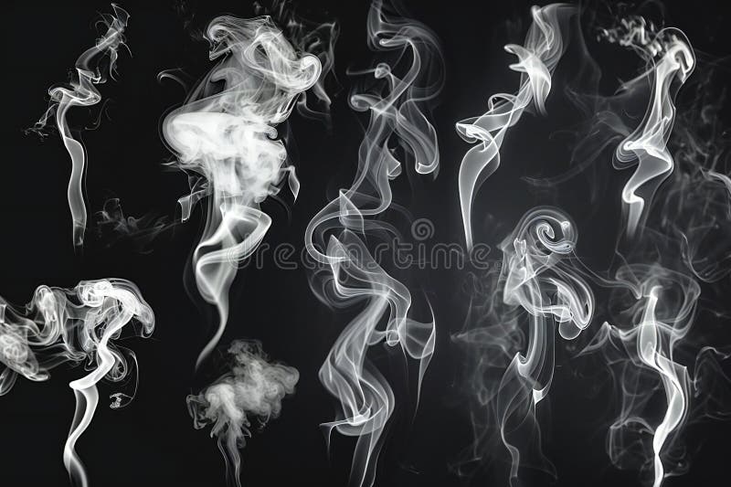 White Smoke on Black Background, Different Angles, Collection Set of ...
