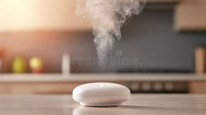 White Smoke Detector on Kitchen Counter Emits Visible Smoke Trail ...