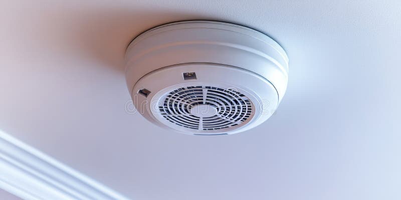 White Smoke Detector Mounted on Ceiling. Home Fire Alarm System, Safety ...