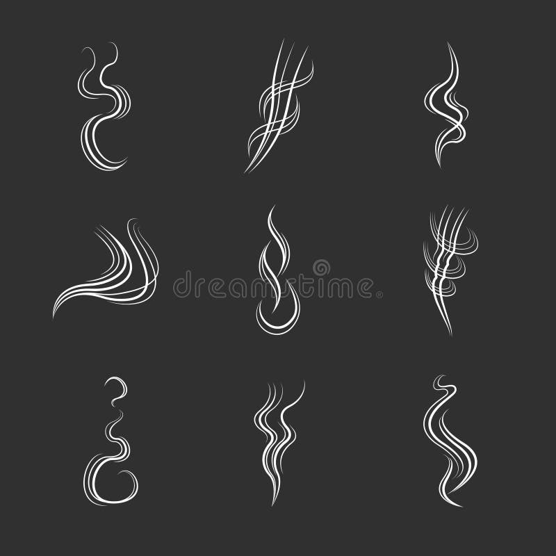 White Smoke Lines on Black Background. Vector Set Stock Vector ...