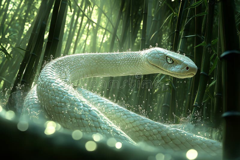 White Snake in Bamboo Forest Stock Illustration - Illustration of ...
