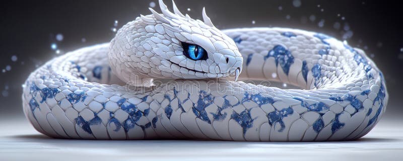 White Snake with Blue Eyes and Intricate Scale Patterns Stock Photo ...