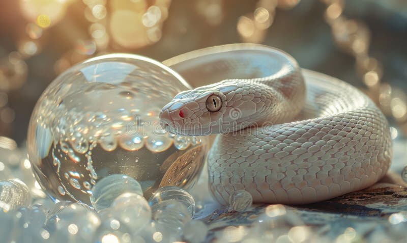 White Snake and a Crystal Ball Stock Image - Image of tropical, macro ...