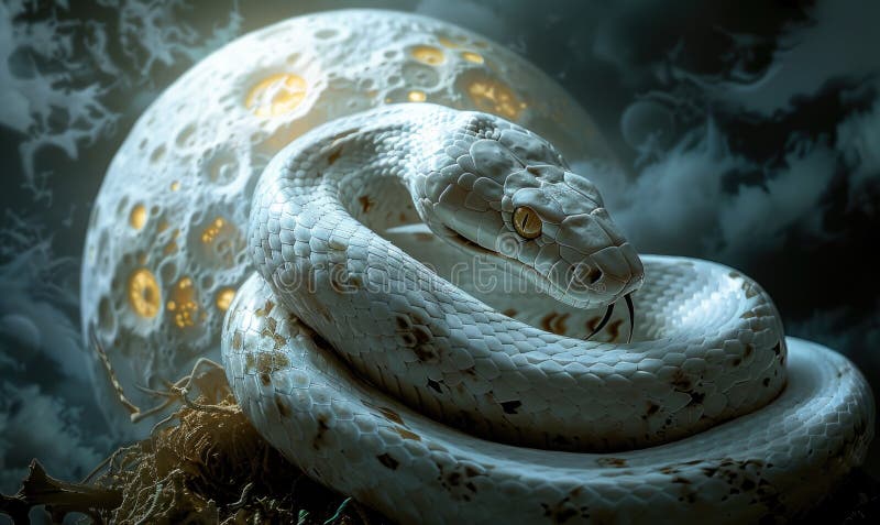 White Snake Entwined with a Lunar Calendar Stock Image - Image of ...