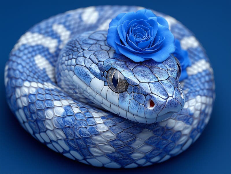 Elegant Snake with Floral Blue Design Stock Illustration - Illustration ...