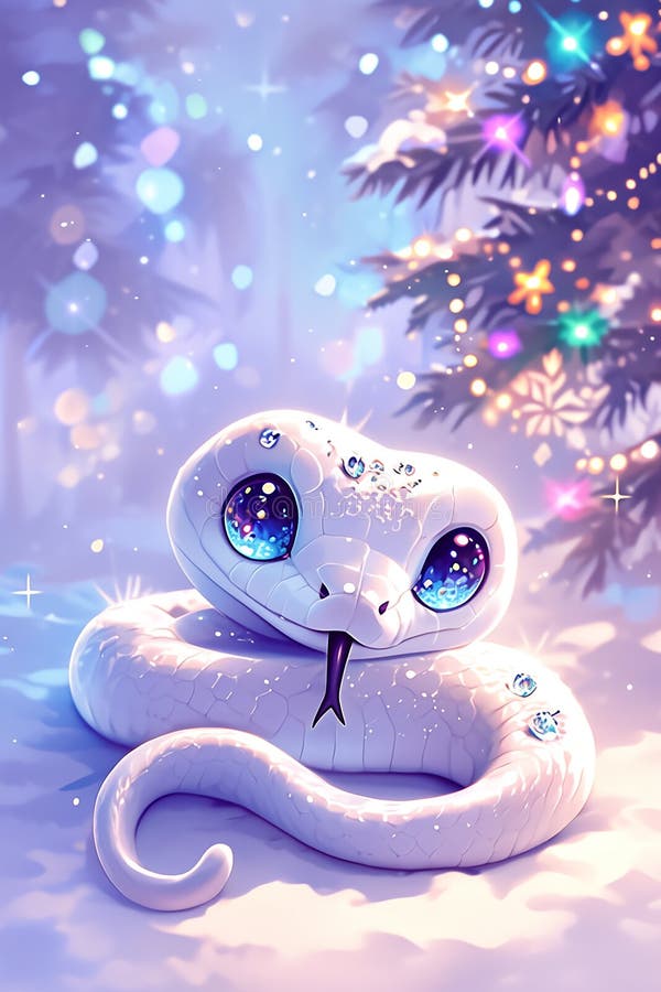 2025 a White Snake is Laying on the Snow Next To a Christmas Tree ...