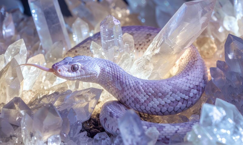 White Snake among Magical Crystals Stock Photo - Image of reptile ...