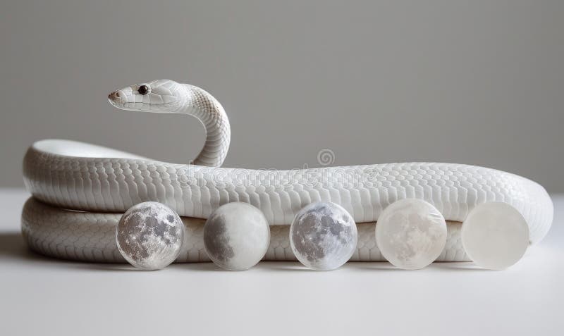 White Snake and Moon Phases Stock Illustration - Illustration of symbol ...