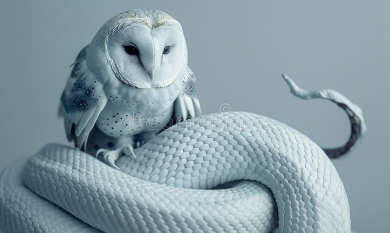 White Snake with White Owl, Symbols of Wisdom Stock Photo - Image of ...