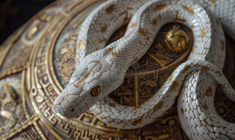 White Snake with Sun and Moon Symbols Stock Illustration - Illustration ...