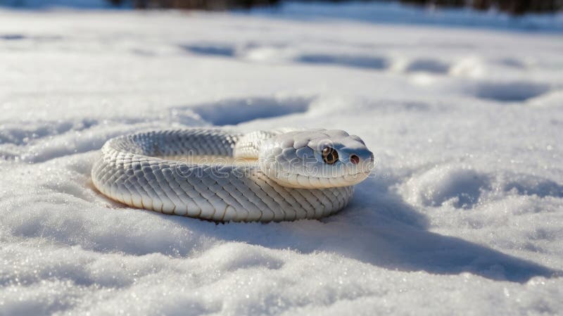 White Snake Resting on Snow during Sunny Winter Day Stock Image - Image ...