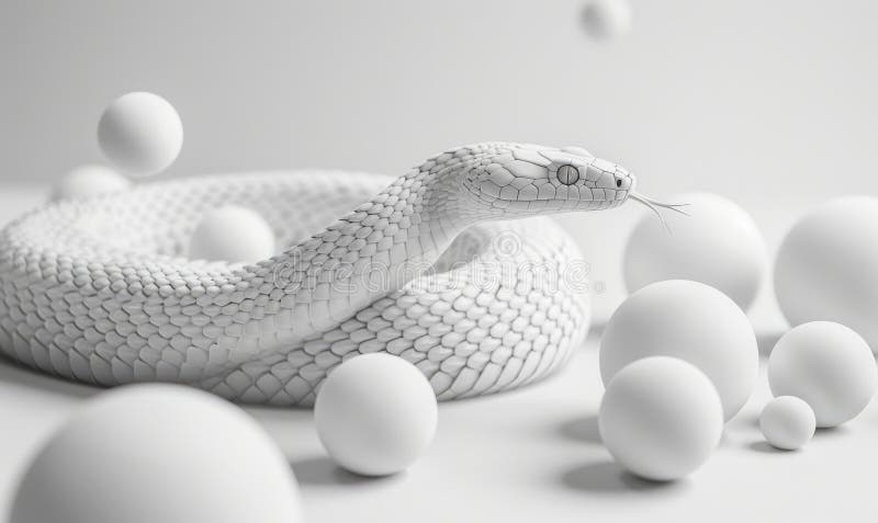 White Snake Surrounded by Geometric Spheres Stock Image - Image of ...