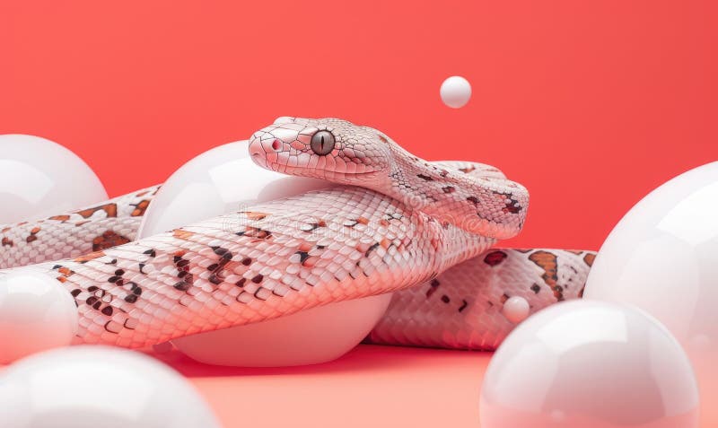 White Snake Surrounded by Geometric Spheres Stock Illustration ...