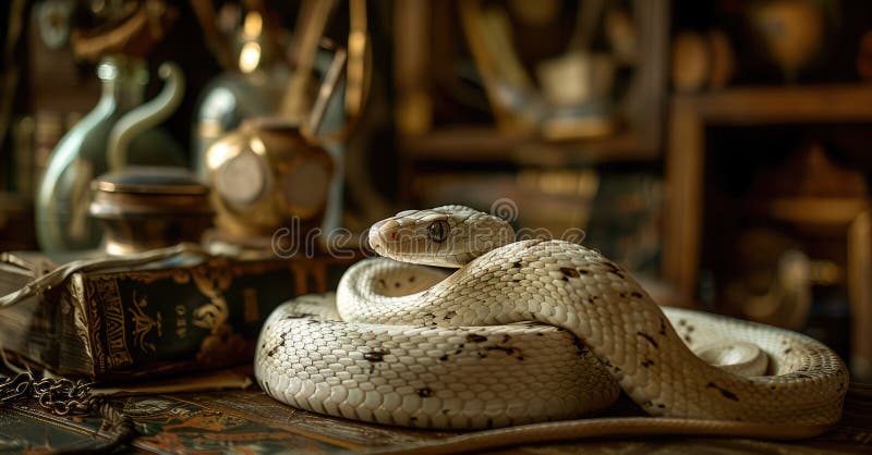 White Snake on Table in the Old Library Stock Illustration ...
