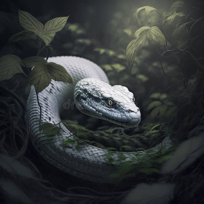 White Snake in To the Jungle with Dark Forest Stock Illustration ...