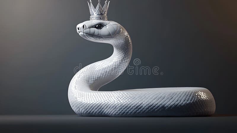 White Snake Wearing a Crown on a Dark Background Stock Illustration ...
