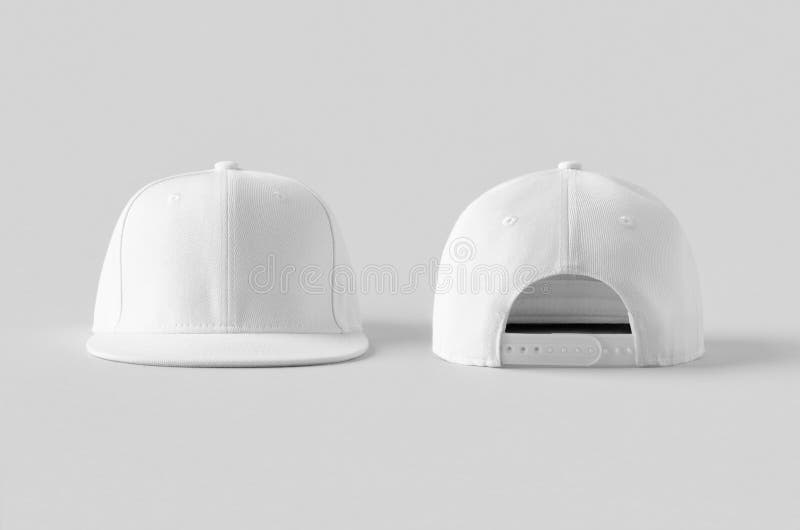 White Snapback Caps Mockup on a Grey Background, Front and Back Side ...