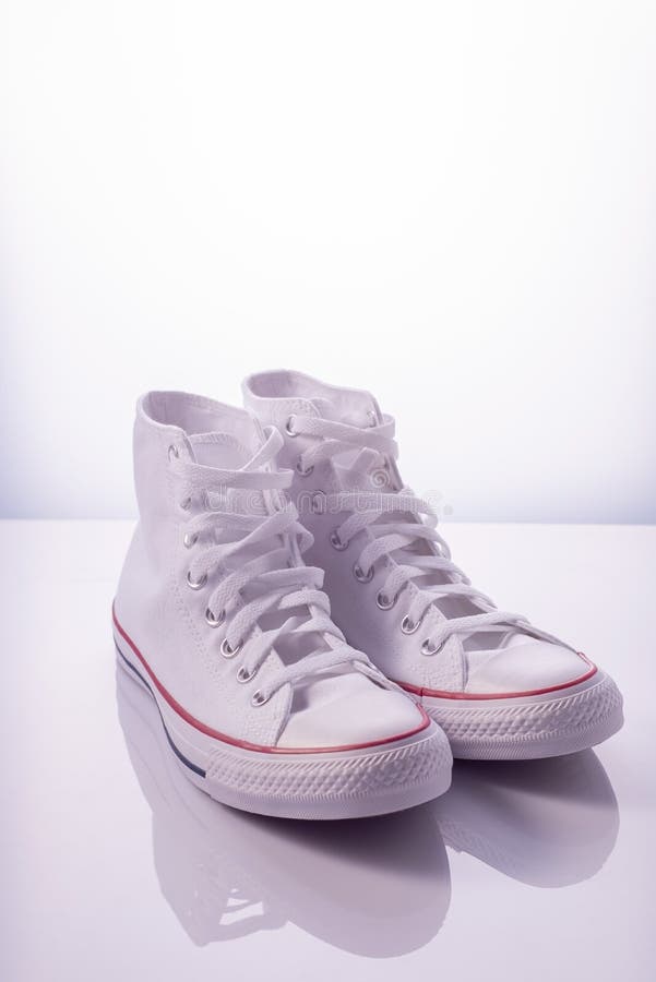 White Sneakers Red Stripe Background Reflection Stock Photos - Free ...