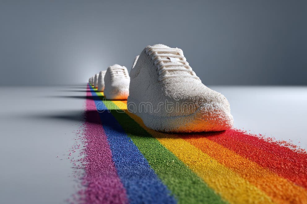 White Sneakers Walking on Vibrant Rainbow Path Symbolizing Pride and ...