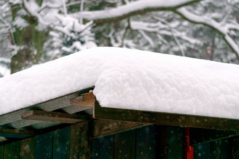 White Snow is Falling on the Roof Covered with Snow Stock Photo - Image ...