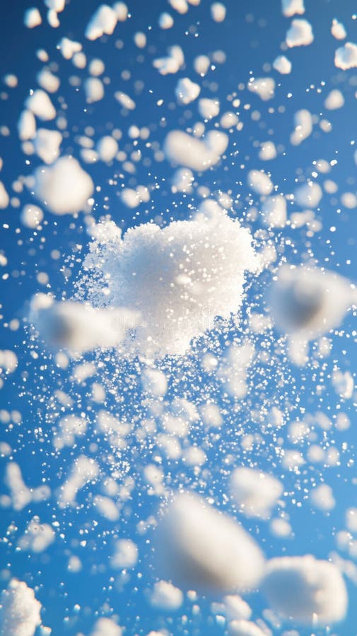 White Snow Particles Flying Against a Vibrant Blue Sky Stock Photo ...