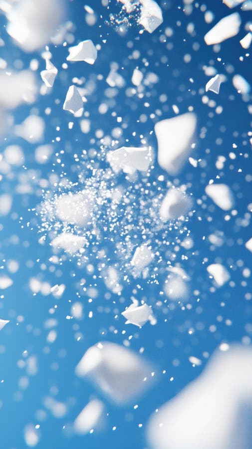 White Snow Particles Flying Against a Vibrant Blue Sky Stock Image ...