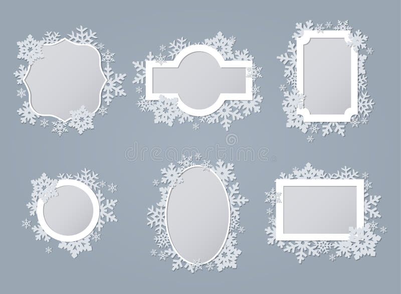 White Snowflake Frames Collection Set Stock Illustration - Illustration ...