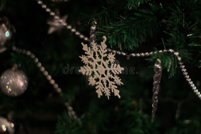 Snowflake on a Christmas Tree Stock Image - Image of snowflake, flower ...