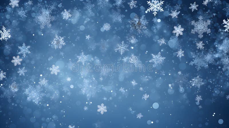 White Snowflakes Falling on Blue Background, Template Background Stock ...
