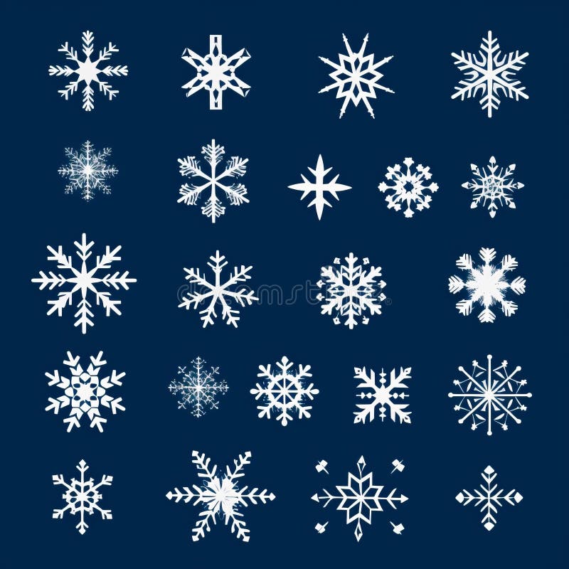Simple Snowflake Vector Icon Set on Blue Background Stock Illustration ...