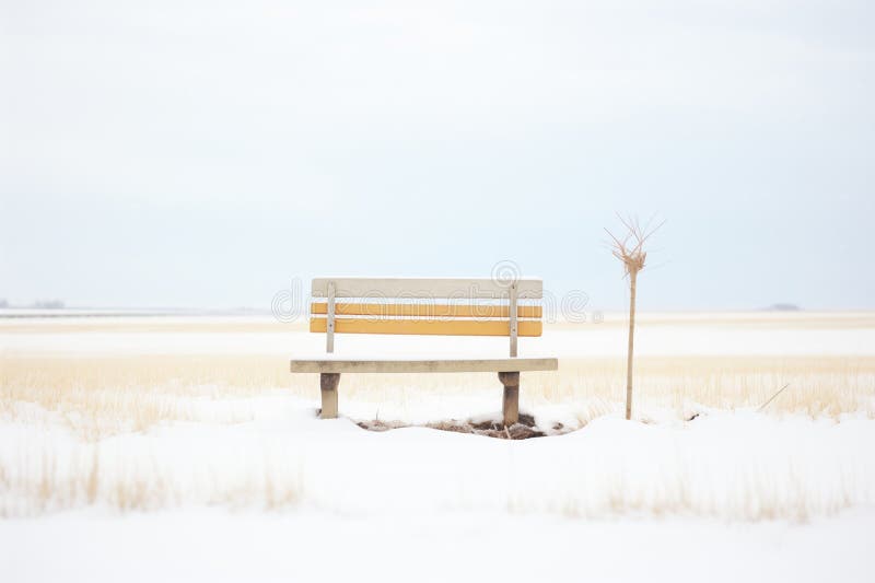 White Snowy Bench in a Desolate Field Stock Image - Image of isolation ...