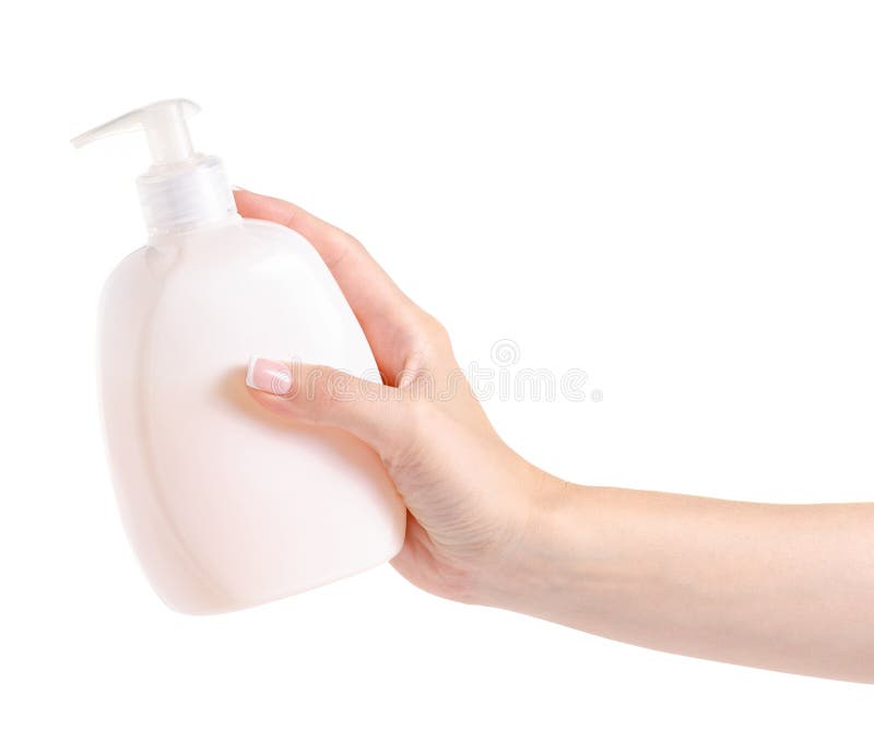 White Soap Bottle with Dispenser in Hand Stock Image - Image of bath ...