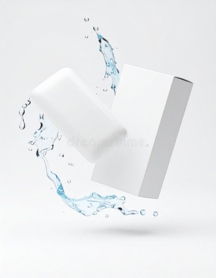 White Soap and Box Mockup with Water Splash Stock Illustration ...