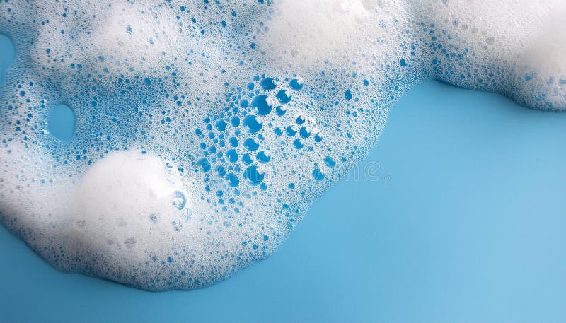 White Soap Foam, Soap Bubbles Texture on Light Blue Backdrop. Top View ...
