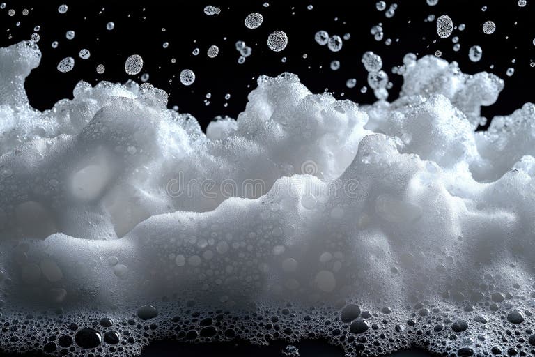 White Soap Foam Texture on Dark Background. Close Up View Shows ...