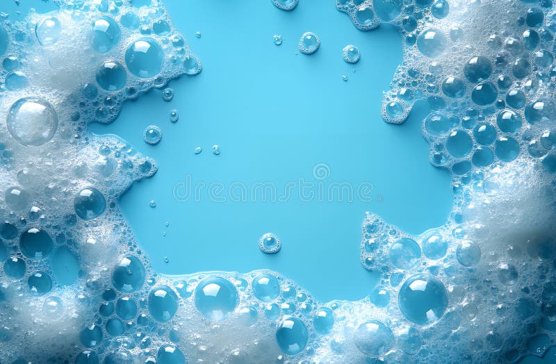White Soap Suds Bubbles on Blue Background Cleanliness Texture Stock ...